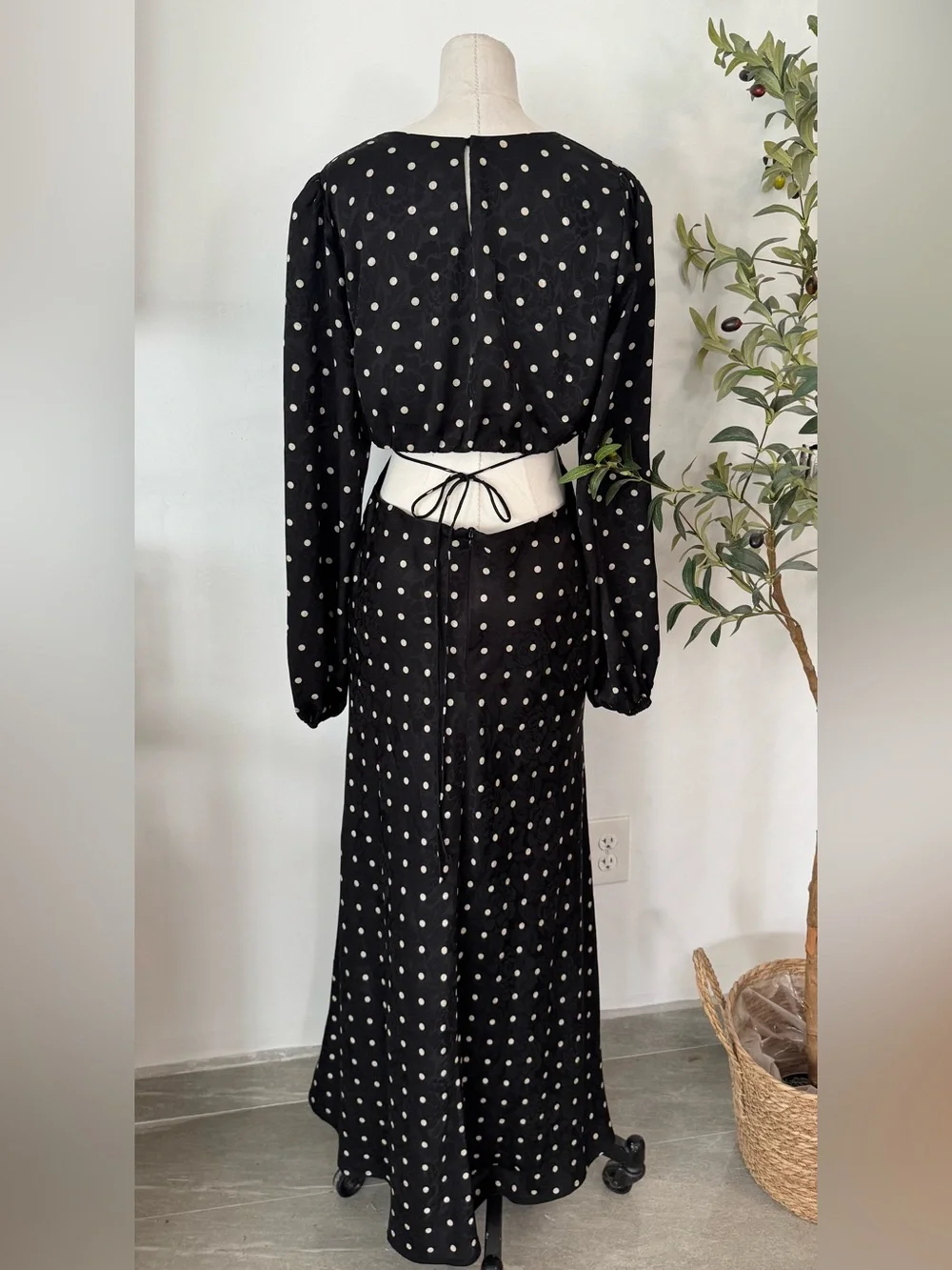 Astr | Dresses | Astr The Label Black Polka Dot Cutout Maxi Dress Open ...